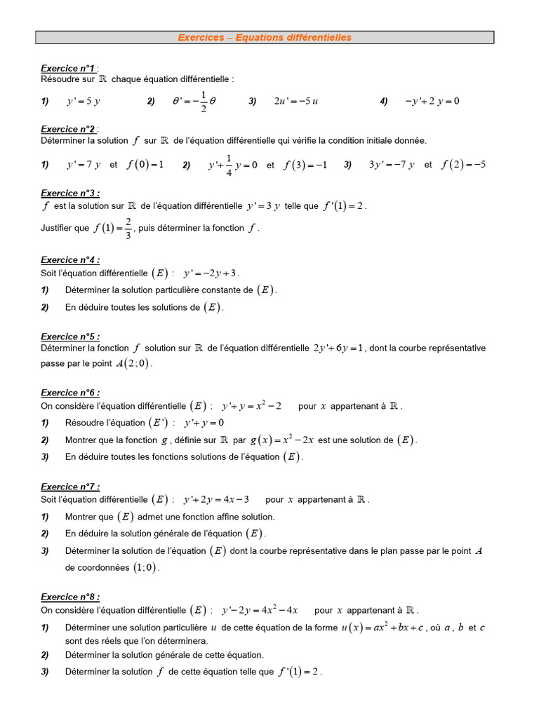 Exercices Equa Diff 2024 | PDF | Équation différentielle ordinaire | Fonction (Mathématiques)