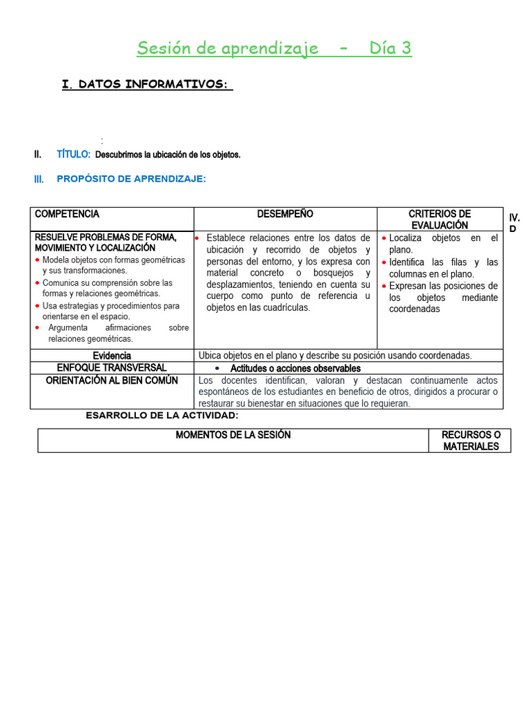 Sesion Descubrimos La Posición de Los Objetos | PDF | Evaluación ...