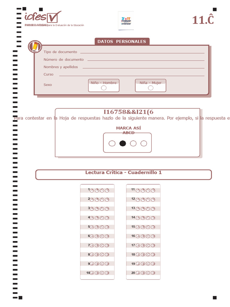 Hoja de Respuestas Cuadernillo-LecturaCritica-11-1 | PDF
