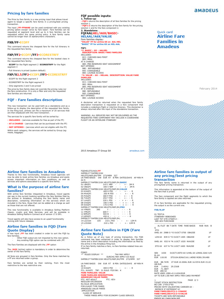 Quick Card Fare Families Display Feb 2014 | PDF | Airlines | Civil Aviation