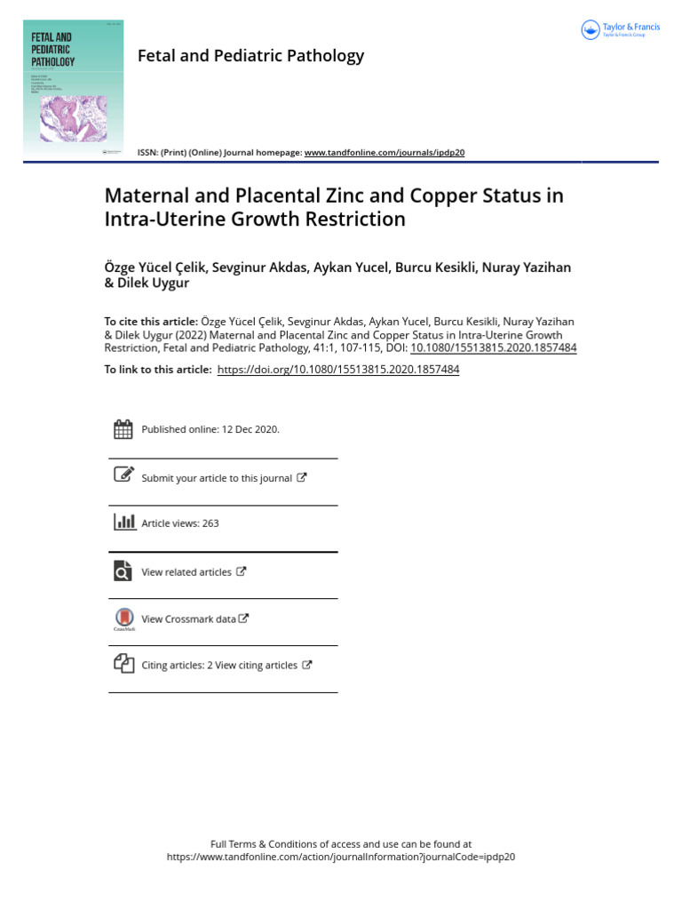 Maternal and Placental Zinc and Copper Status in Intra-Uterine Growth Restriction | Download ...