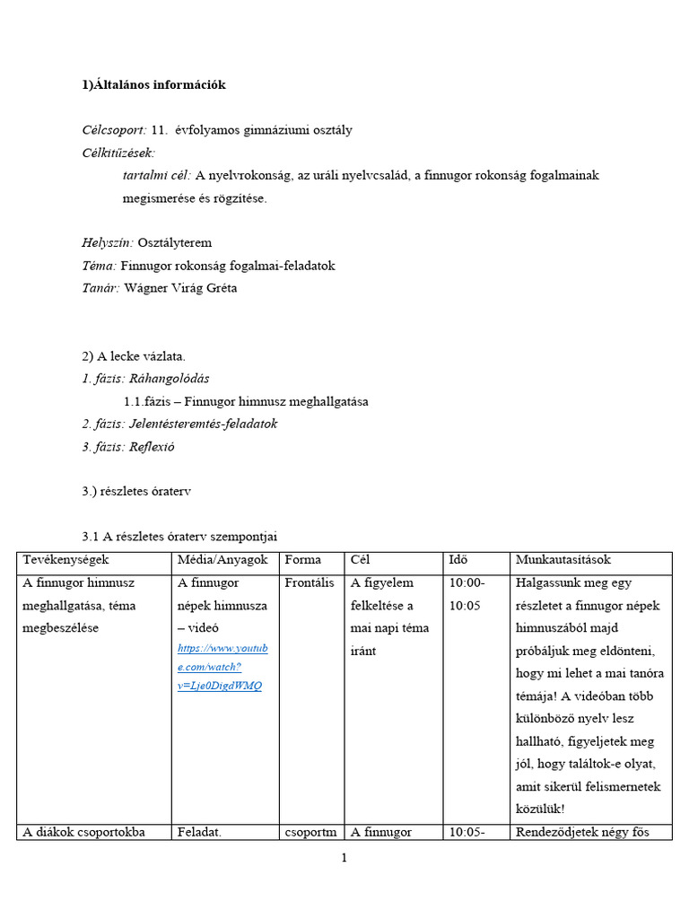 Finnugor Nyelvek Óraterv És Feladatok Jav | PDF