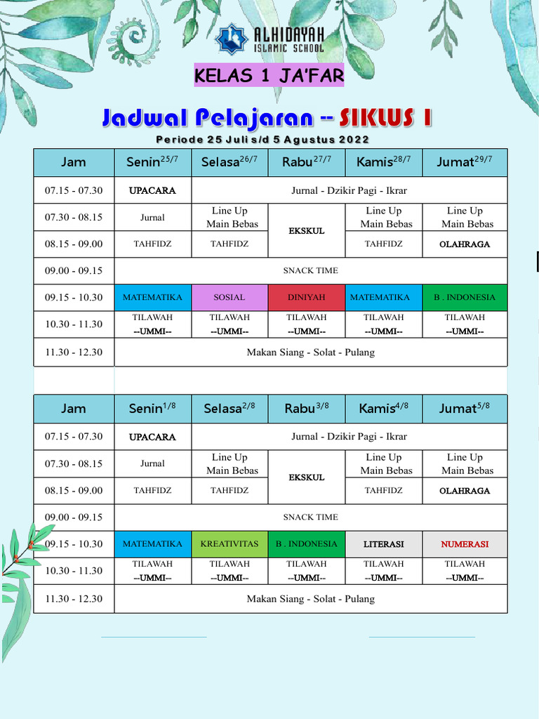JJADWAL Siklus 1 - 1 JAFAR | PDF
