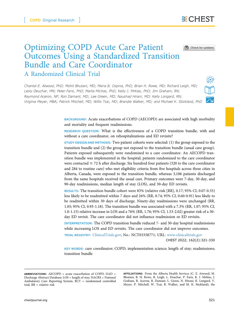 Optimizing COPD Acute Care Patient Outcomes Using | PDF | Patient ...