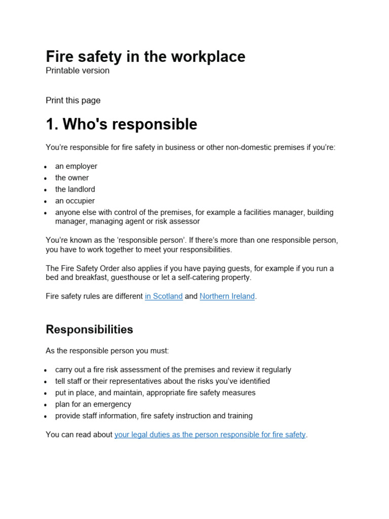 Fire Safety in The Workplace | PDF | Fire Safety | Risk