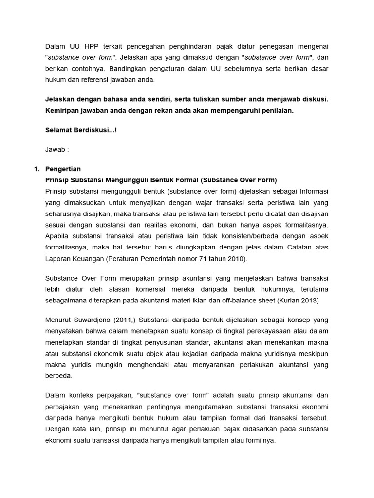 Prinsip Substance Over Form dalam UU HPP | PDF