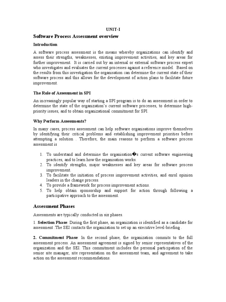 Software Process Assessment Overview: Unit-I | Download Free PDF ...