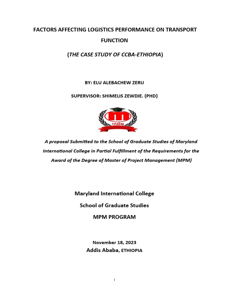 Elu Alebachew Research Proposal Mid Batch | PDF | Logistics | Warehouse