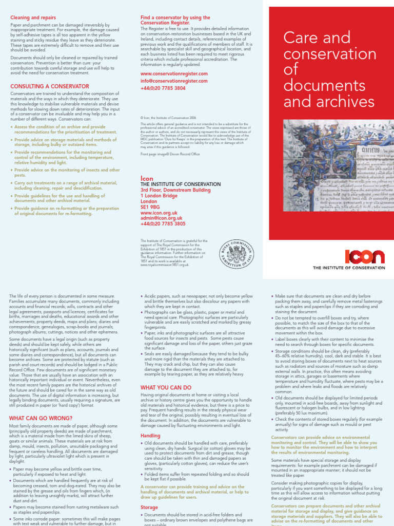 Care and Conservation of Documents and Archives: Consulting A ...