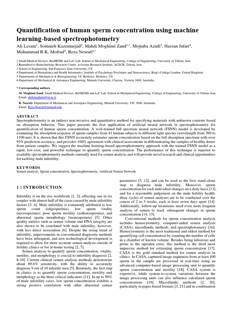 Quantification of Human Sperm Concentration Using Machine Learning-Based Spectrophotometry | PDF ...
