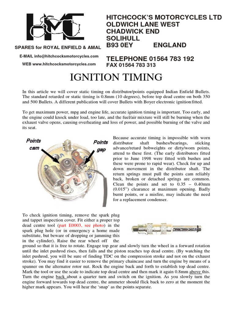 Bullet Ignition Timing (Points) | PDF | Engines | Vehicle Parts
