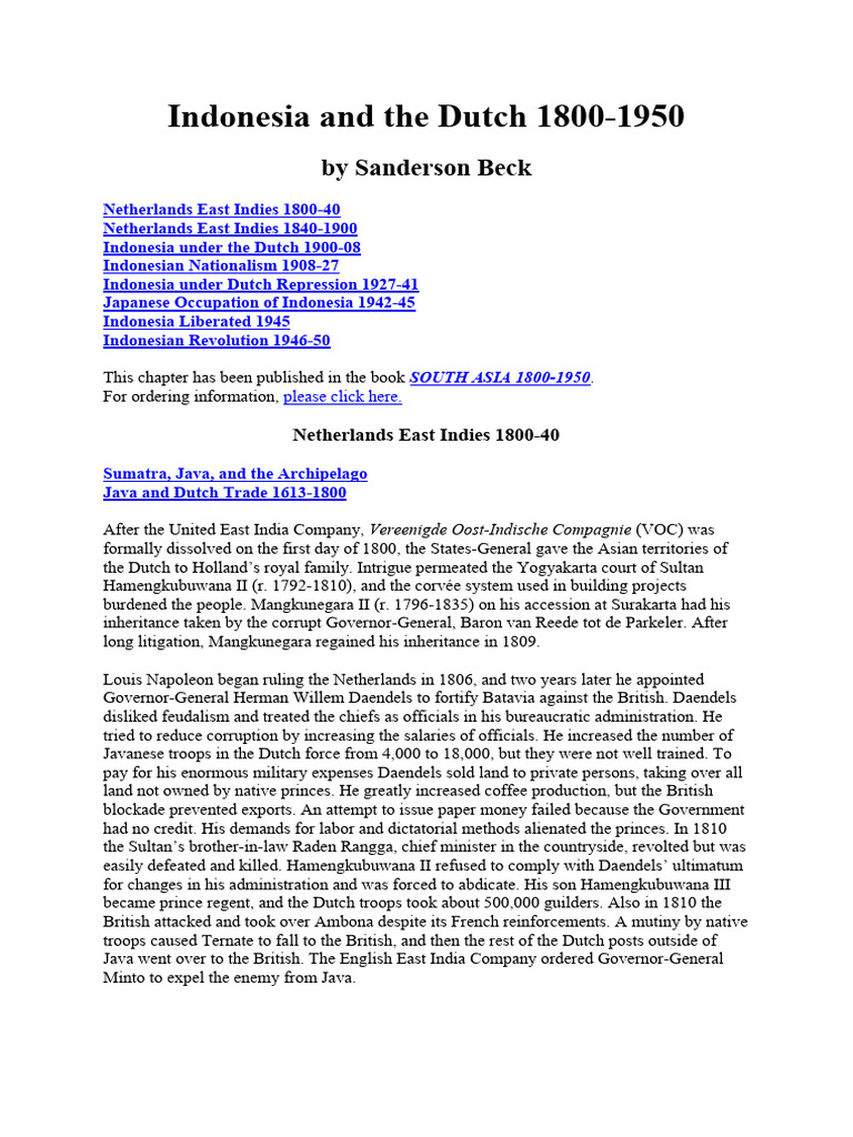 Indonesia and The Dutch 1800-1950 | PDF | Bali | Java