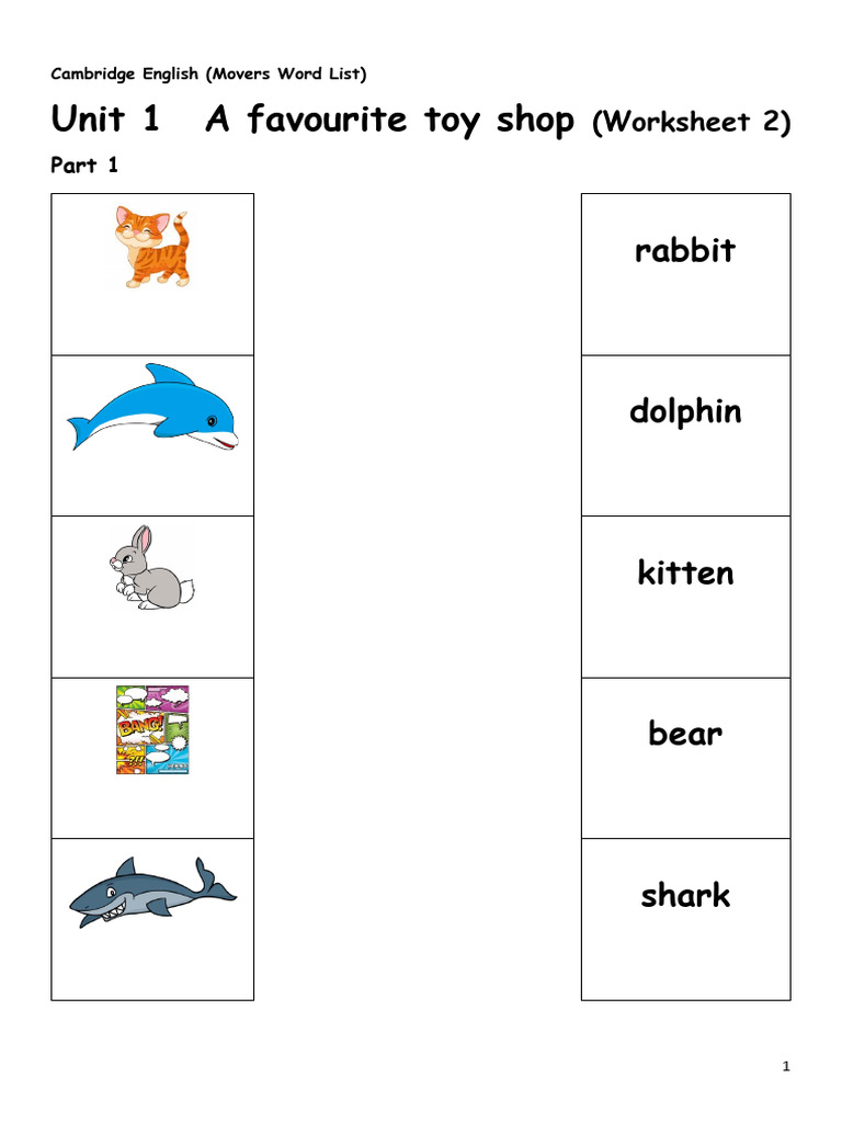Movers Word List: Unit 1 Activities | PDF
