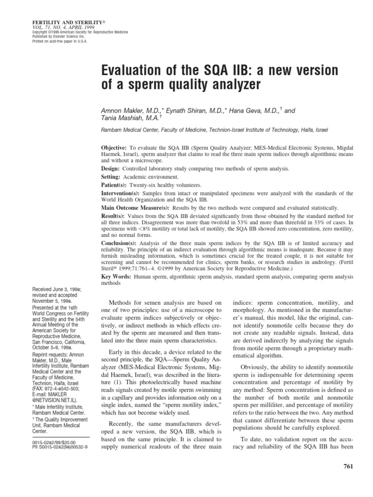 Evaluation of The SQA IIB - A New Version of A Sperm Quality Analyzer | PDF | Infertility ...