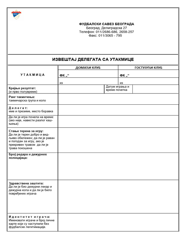 Delegatski Izvestaj - Blanko | PDF