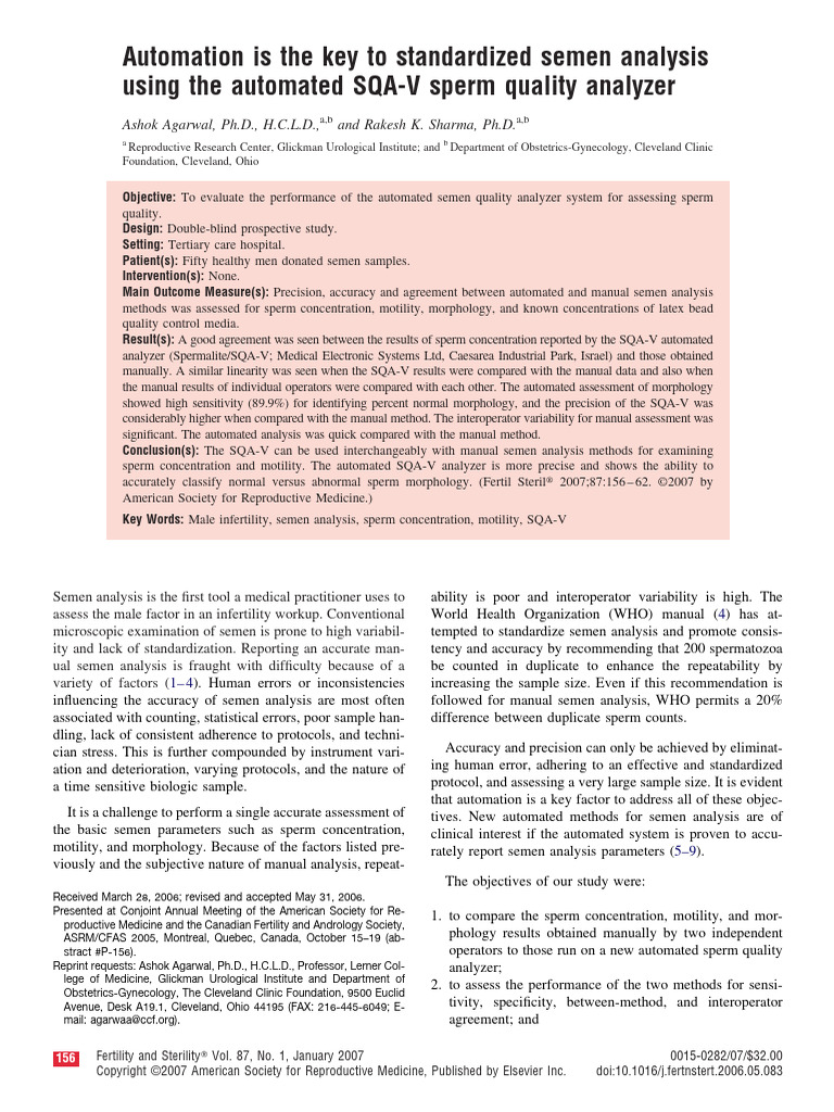 Automation Is The Key To Standardized Semen Analysis Using The Automated SQA-V Sperm Quality ...