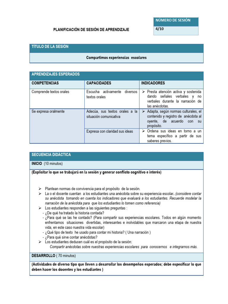 Sesión de Aprendizaje 1° Grado Comunicación JEC | PDF | Evaluación | Narración