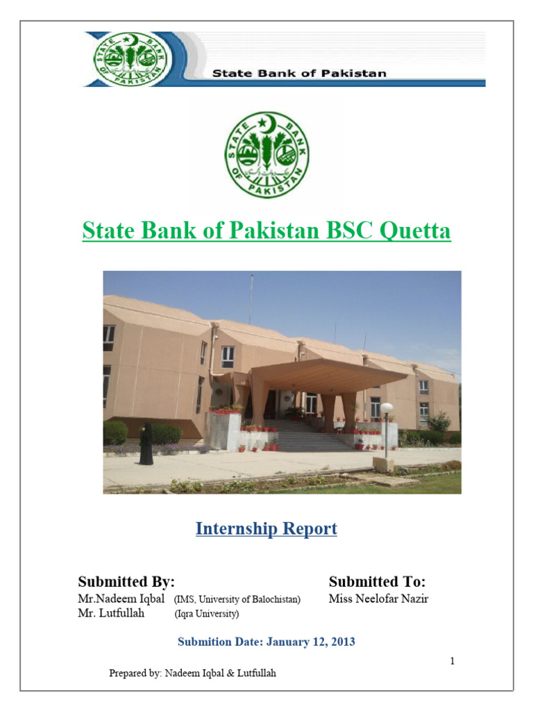 SBP BSC Quetta Internship Report | PDF | Cheque | Banks