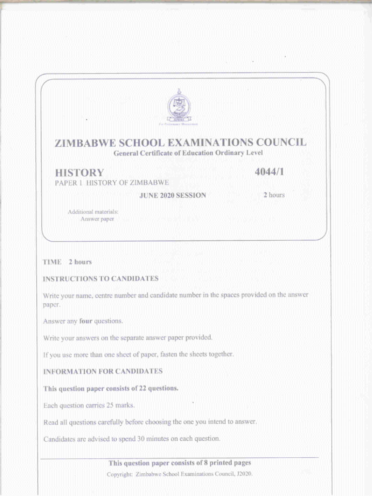 History Paper 1 June 2020 | PDF