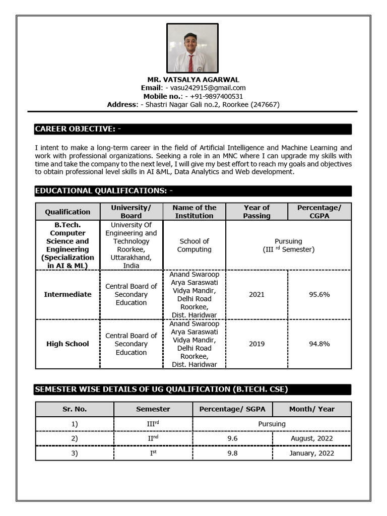 Resume Format | PDF | Computing | Computer Science