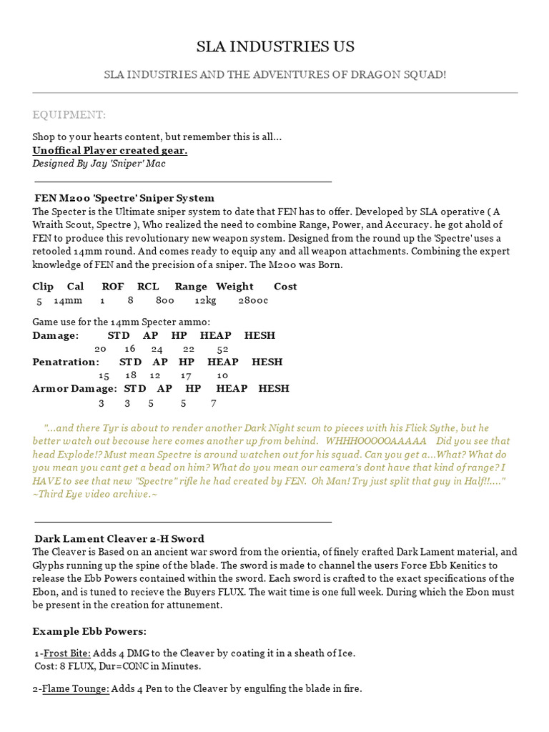 Equipment - SLA Industries US | PDF | Firearms | Projectile Weapons