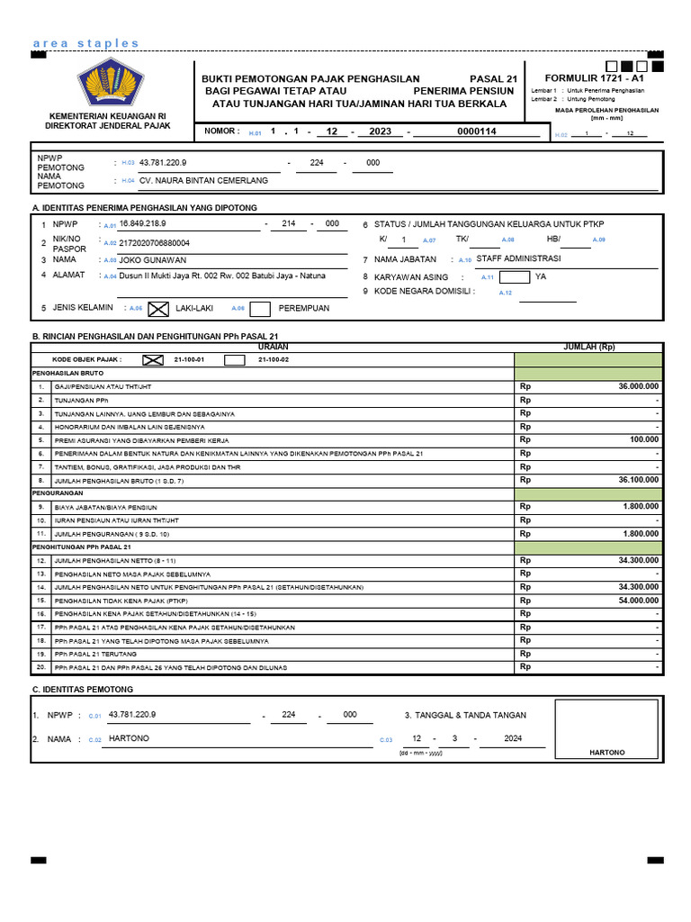 Formulir 1721-A1 2 | PDF