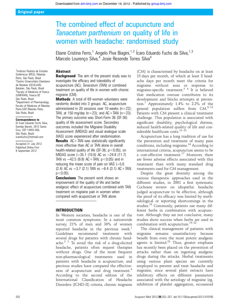 The Combined Effect of Acupunc | PDF | Migraine | Acupuncture