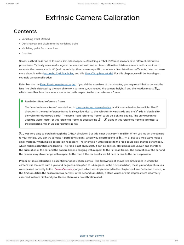 Extrinsic Camera Calibration Algorithms For Automated Driving Pdf Mathematics Geometry 5935