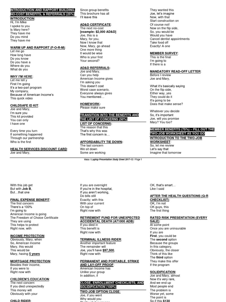 Presentation 2017-12 Study Sheet | PDF
