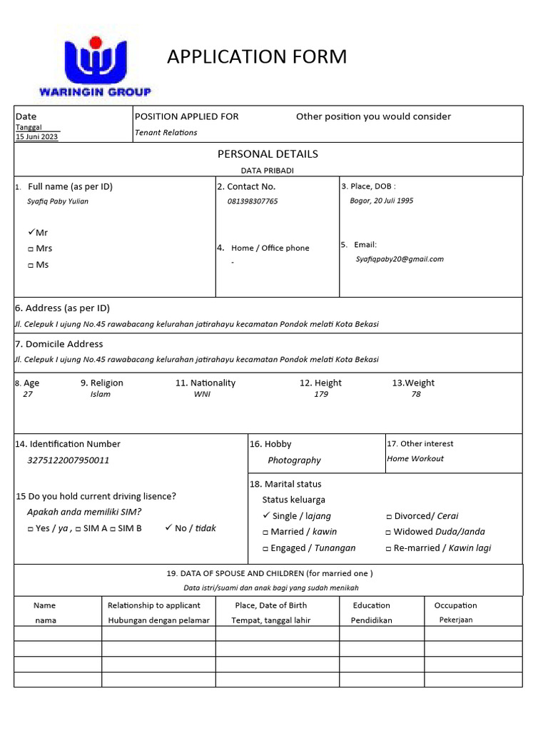 Aplication Form | PDF