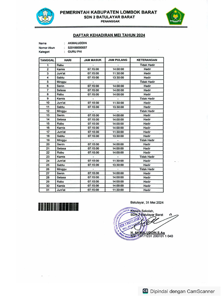Absen Bulan Mei 2024 | PDF