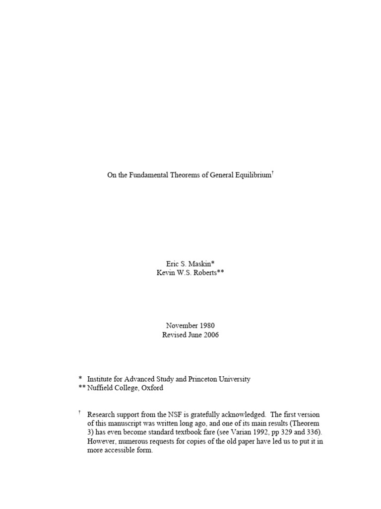 On The Fundamental Theorems of General Equilibrium | PDF | Welfare ...