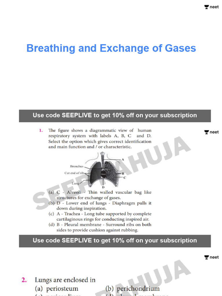 Breathing and Exchnage of Gases - PYQS & Exemplar | PDF | Respiration | Physiology