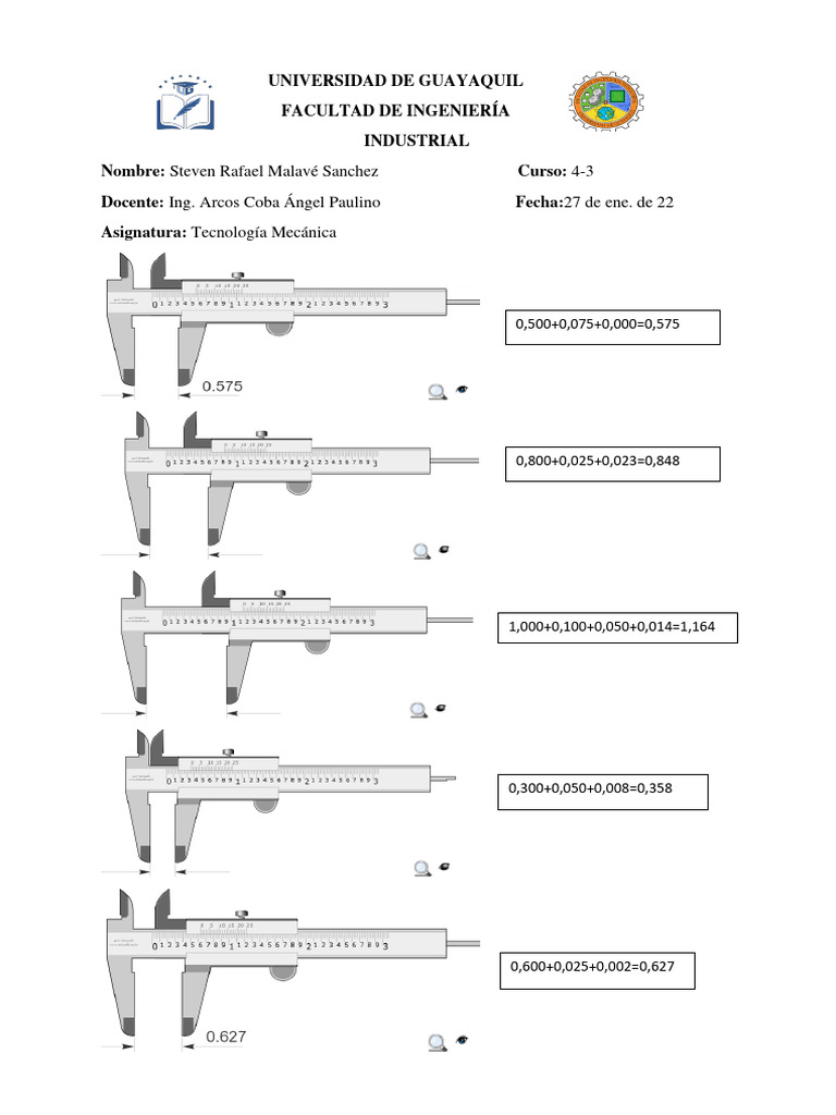 Ejercicios de Calibrador Vernier Mil Partes | PDF