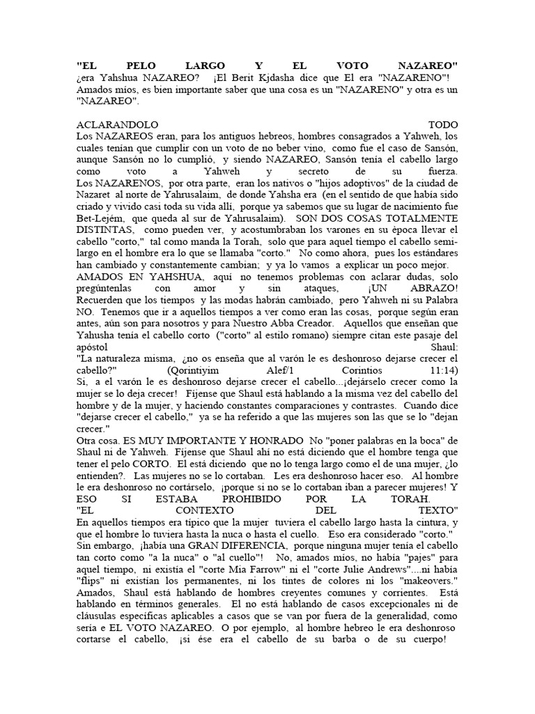 El Pelo Largo y El Voto Nazareo | PDF | Circuncisión | Pelo