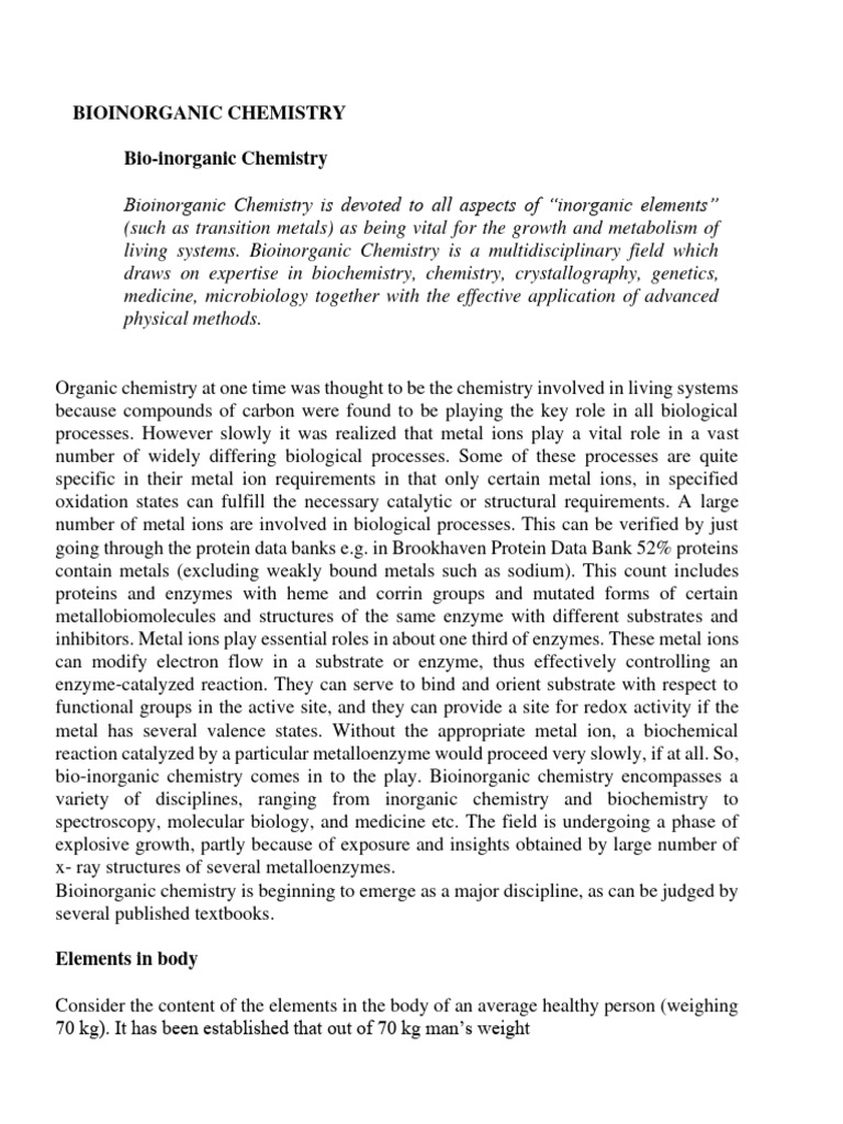 Bioinorganic Chemistry | PDF | Chromium | Chelation
