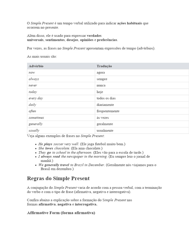 Simple Present | PDF | Famílias linguísticas | Idiomas