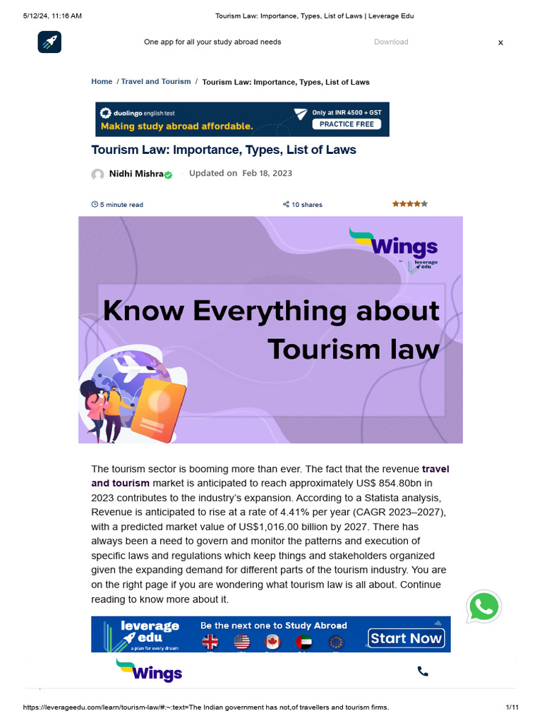 Tourism Law - Importance, Types, List of Laws - Leverage Edu | PDF ...