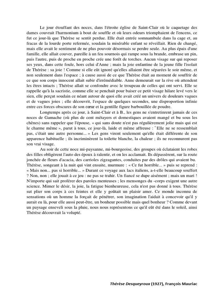 Thérèse Desqueyroux : Noces et Désillusion | PDF | Mystère, thriller et ...