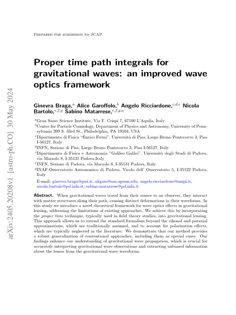 Proper Time Path Integrals For Gravitational Waves: An Improved Wave Optics Framework | PDF ...