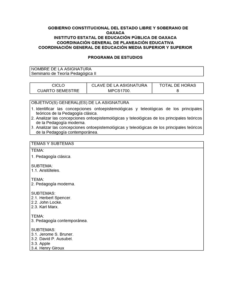 PROGRAMA DE TEO PEDA II Cua Sem MAEST | PDF | Karl Marx | Evaluación