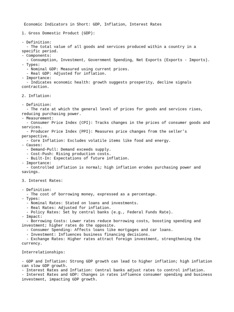 Key Economic Indicators Explained | PDF | Speculation | Inflation