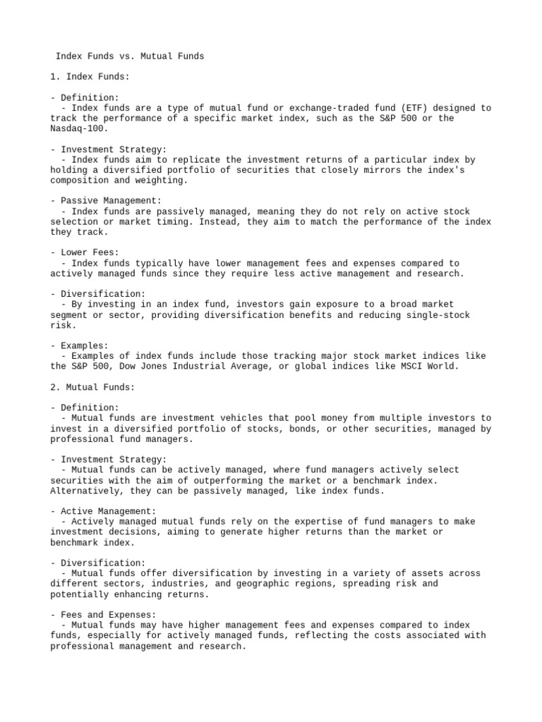 Index Funds vs. Mutual Funds Explained | PDF | Investment Fund ...