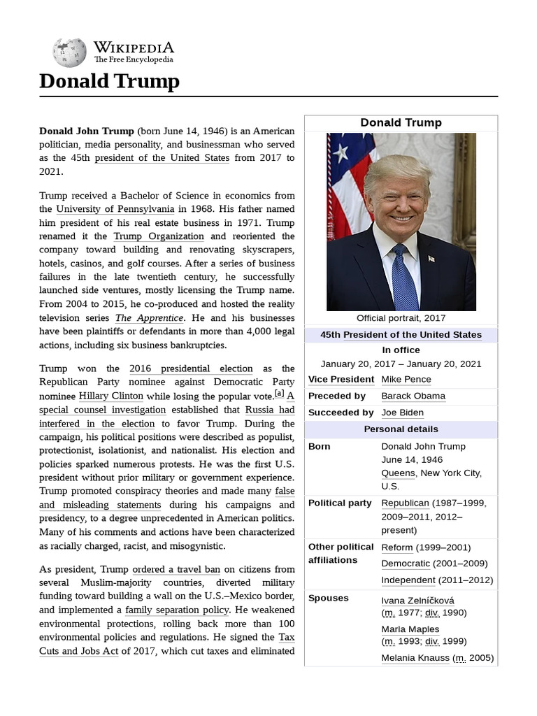 Donald Trump | PDF | Donald Trump | American Government