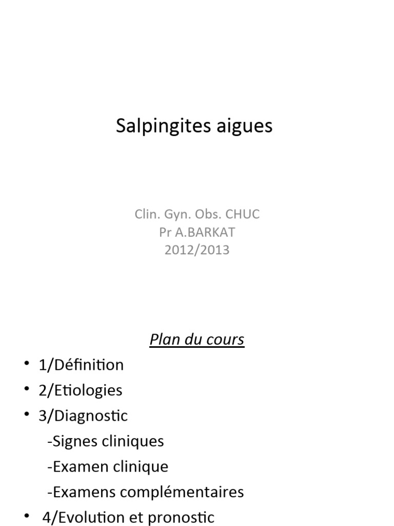 Salpingite aiguë : diagnostic et traitement | PDF | Maladies et ...