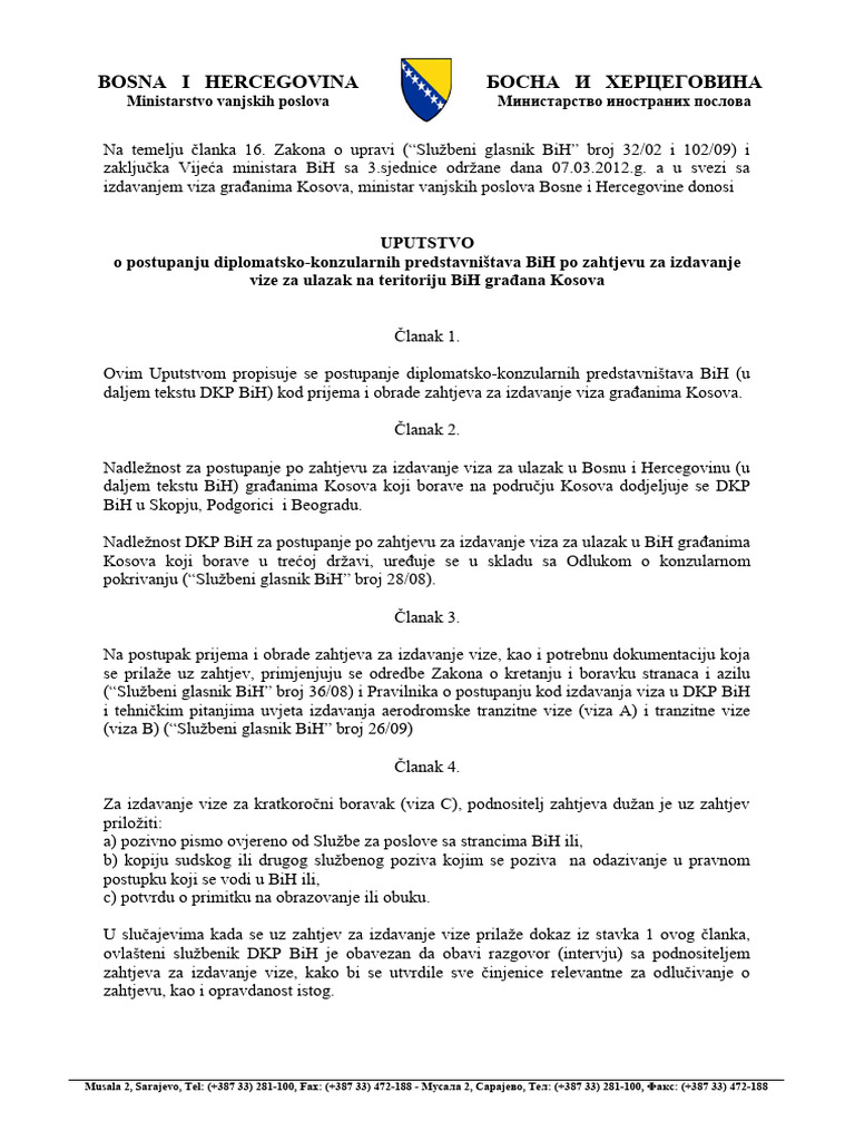 Uputstvo - Vize Za Gradjane Kosova 16.03.12 | PDF