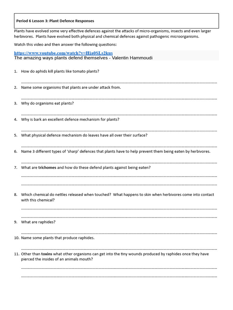 Lesson 3 Plant Defences | Download Free PDF | Organisms | Biology