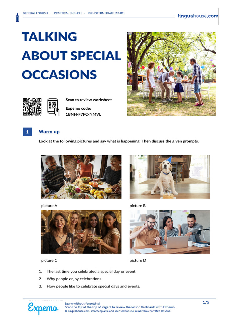 Special Occasions: English A2-B1 Guide | PDF