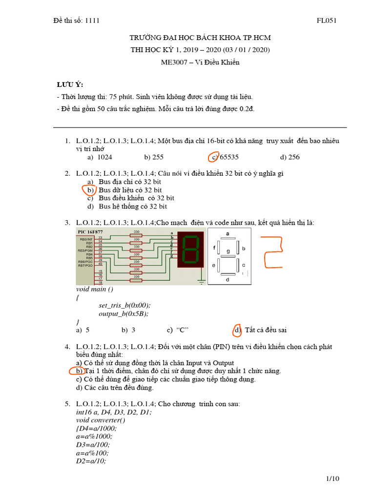 2019.12.30 de Thi VI Dieu Khien Trac Nghiem 1111 | PDF