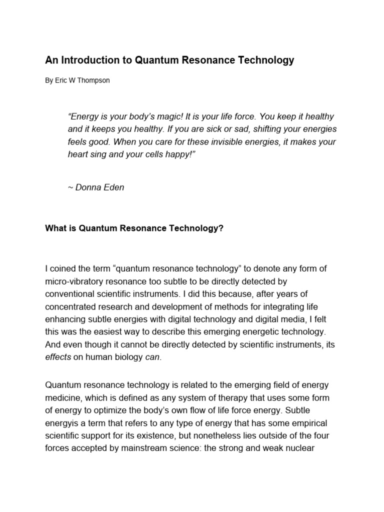 An Introduction To Quantum Resonance Technology | PDF | Physics | Force